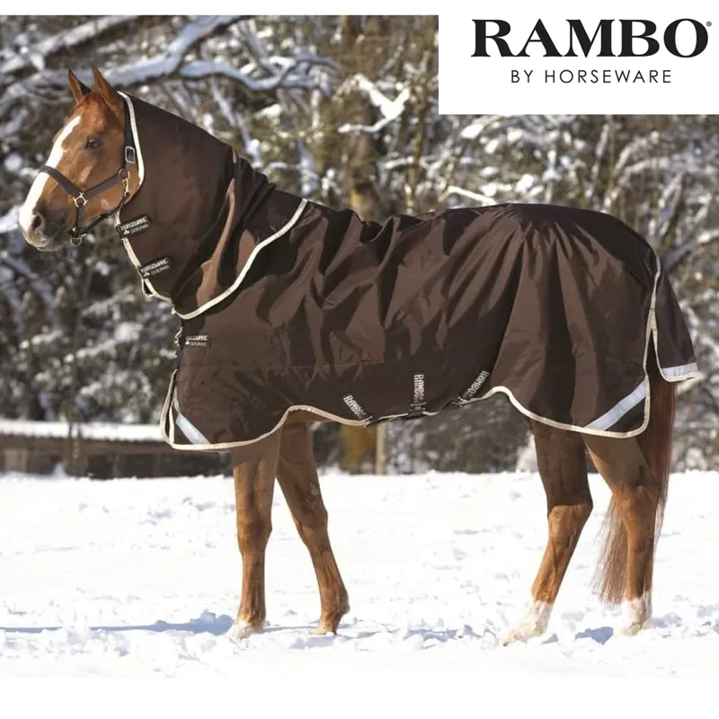 Horseware Rambo Duo Turnout Rug Detachable Hood Brown Cream Horseware Rambo Duo Turnout Rug Detachable Hood Brown Cream