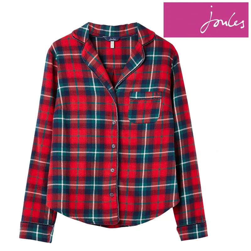 Joules Cait Button Through Classic PJ Top - Red Check